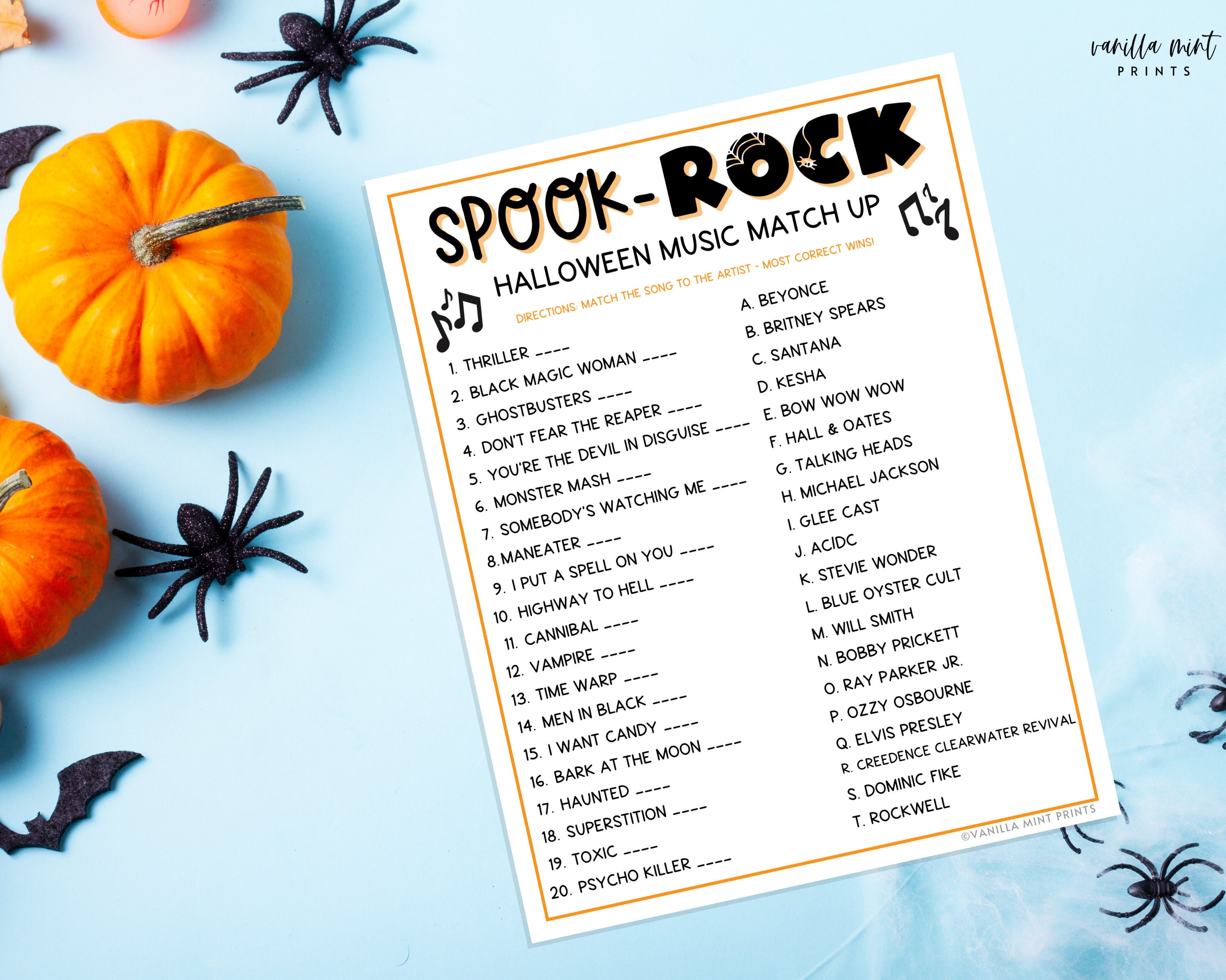 Halloween Spook Rock Music Trivia Party Game Halloween Music - Etsy