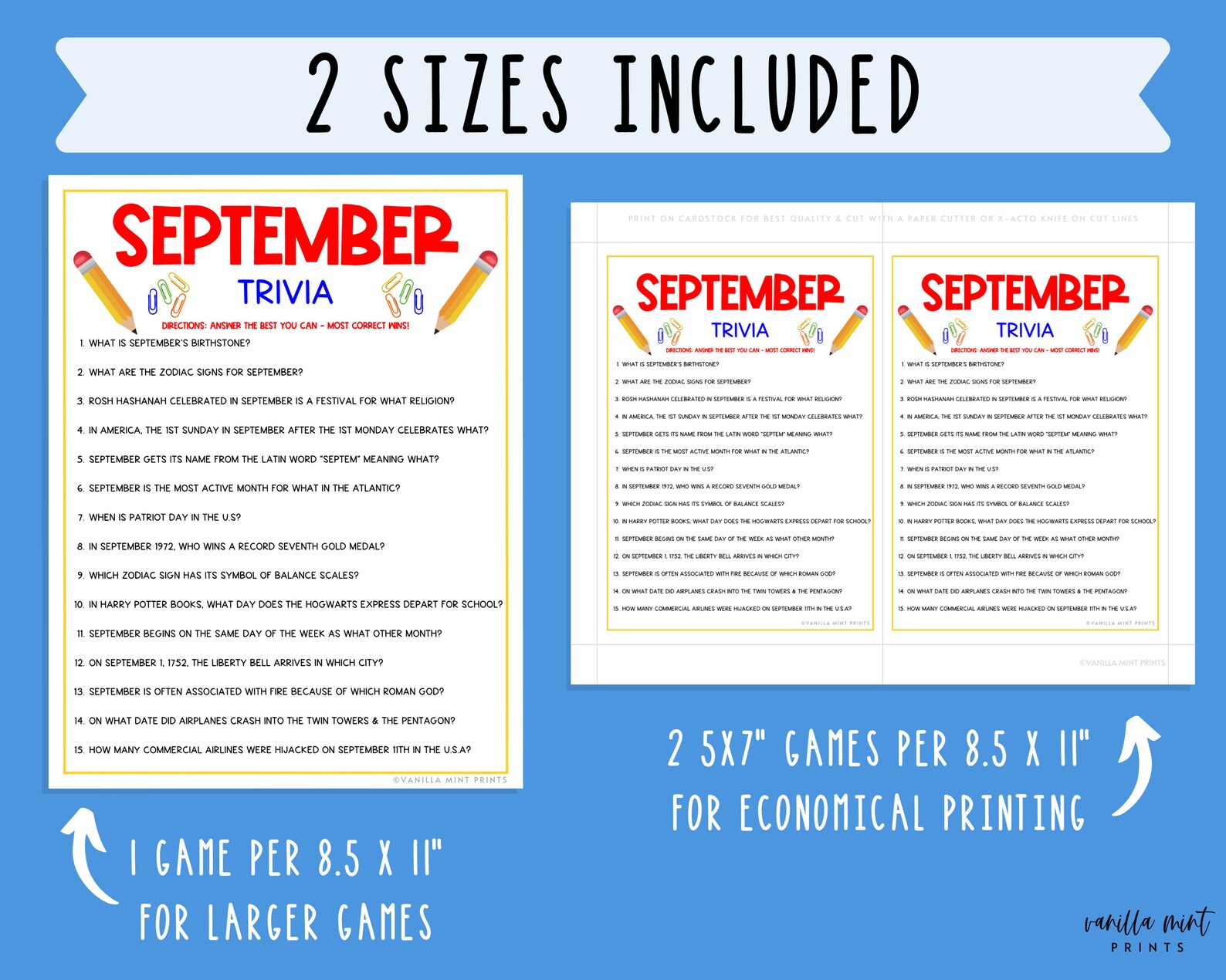 September Trivia Game Printable Month Party Games Fall - Etsy