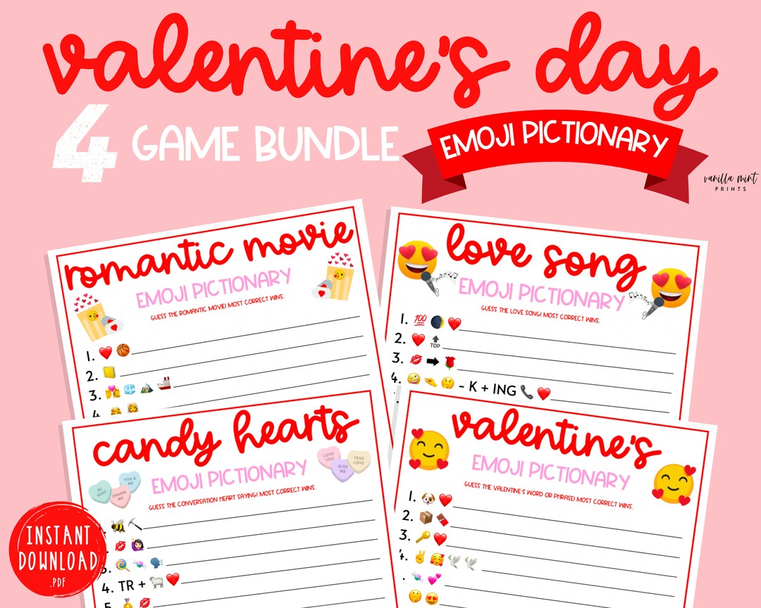 Valentine's Day 4 Game Emoji Pictionary BUNDLE Fun Valentine's Day ...
