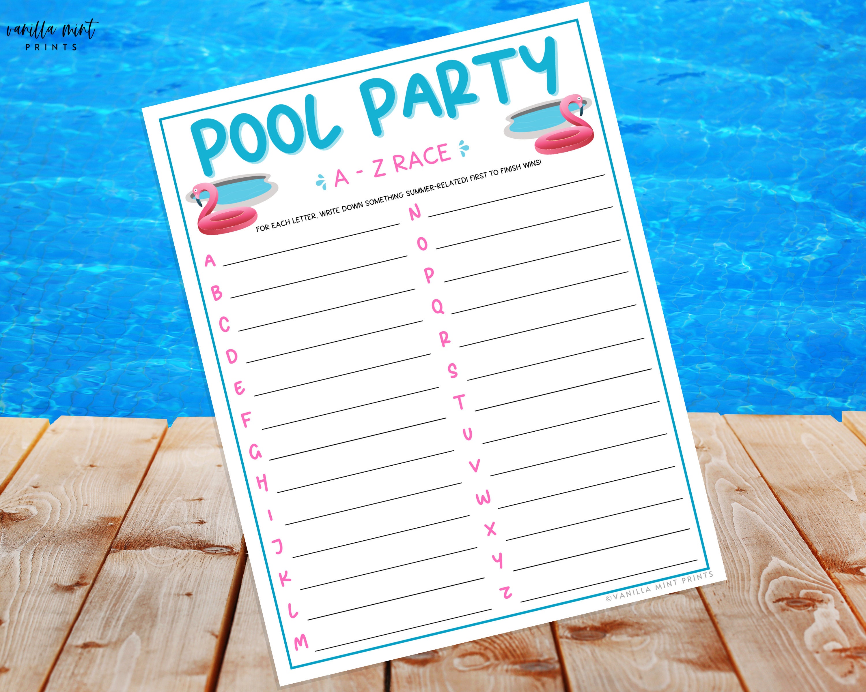 Pool Party A Z Race Game Printable Summertime Games Fun - Etsy Canada