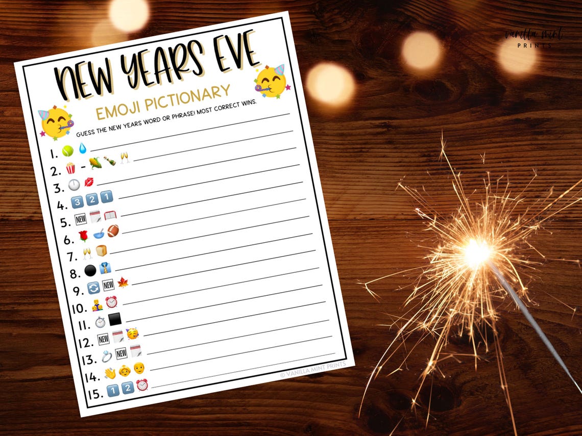 New Years Eve Emoji Pictionary Game Printable Games Fun New Years Eve ...