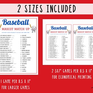 Baseball Mascot Match up Trivia Game | Printable Baseball Team Party ...