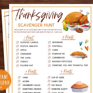 Thanksgiving Scavenger Hunt Game | Thanksgiving Party Games | Fun ...