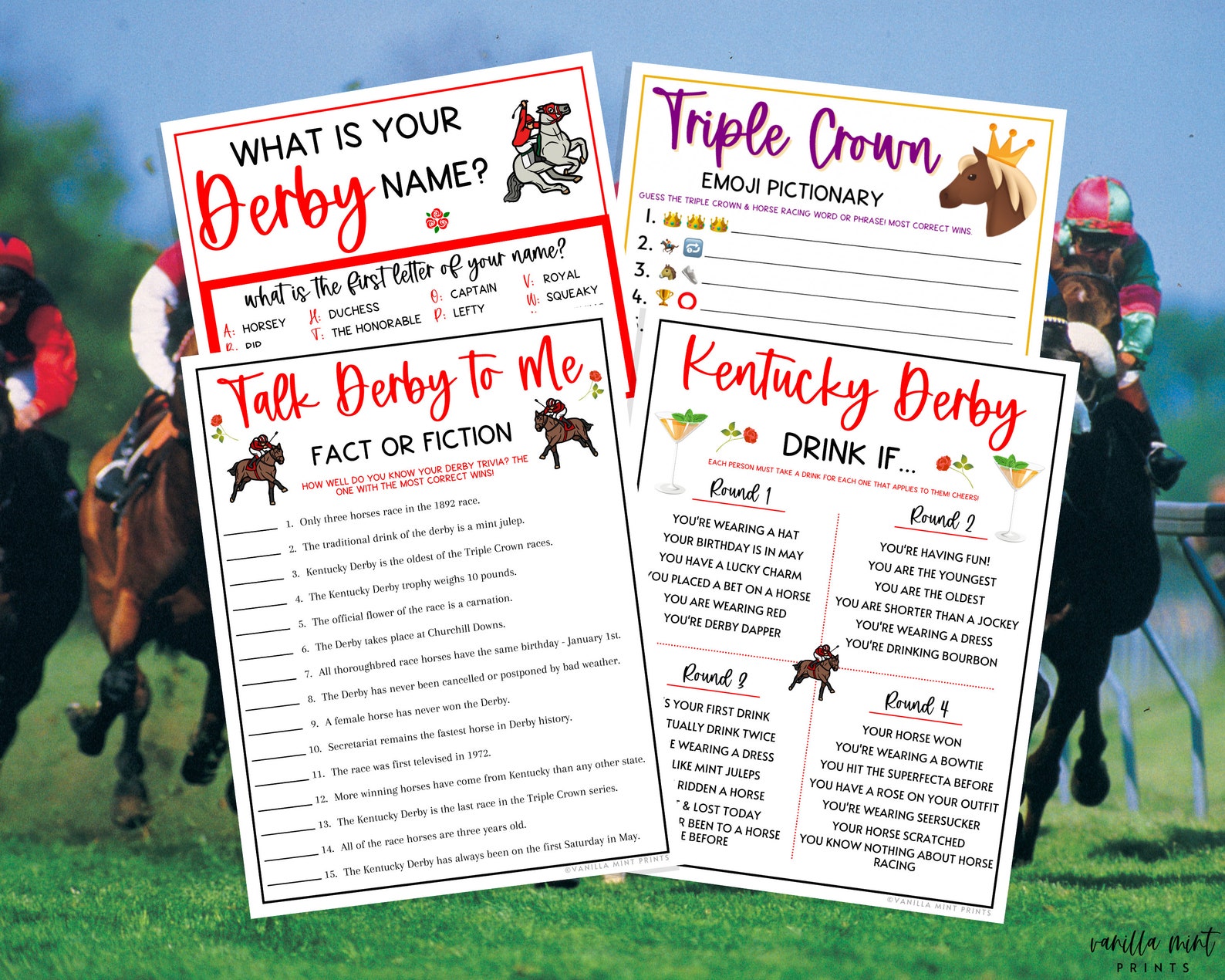 Kentucky Derby 10 Game BUNDLE Volume 1 Ten Horse Race Party - Etsy