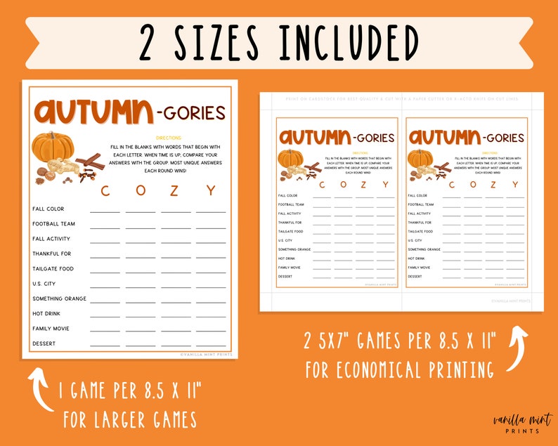 Autumn-gories Fall Scattergories Printable Party Games - Etsy