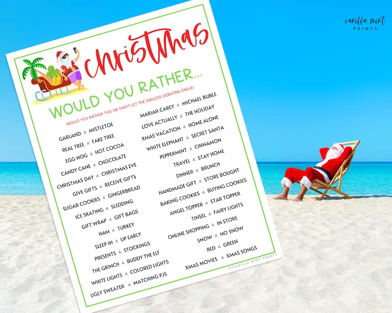 Christmas in July Would You Rather Party Game Beach - Etsy