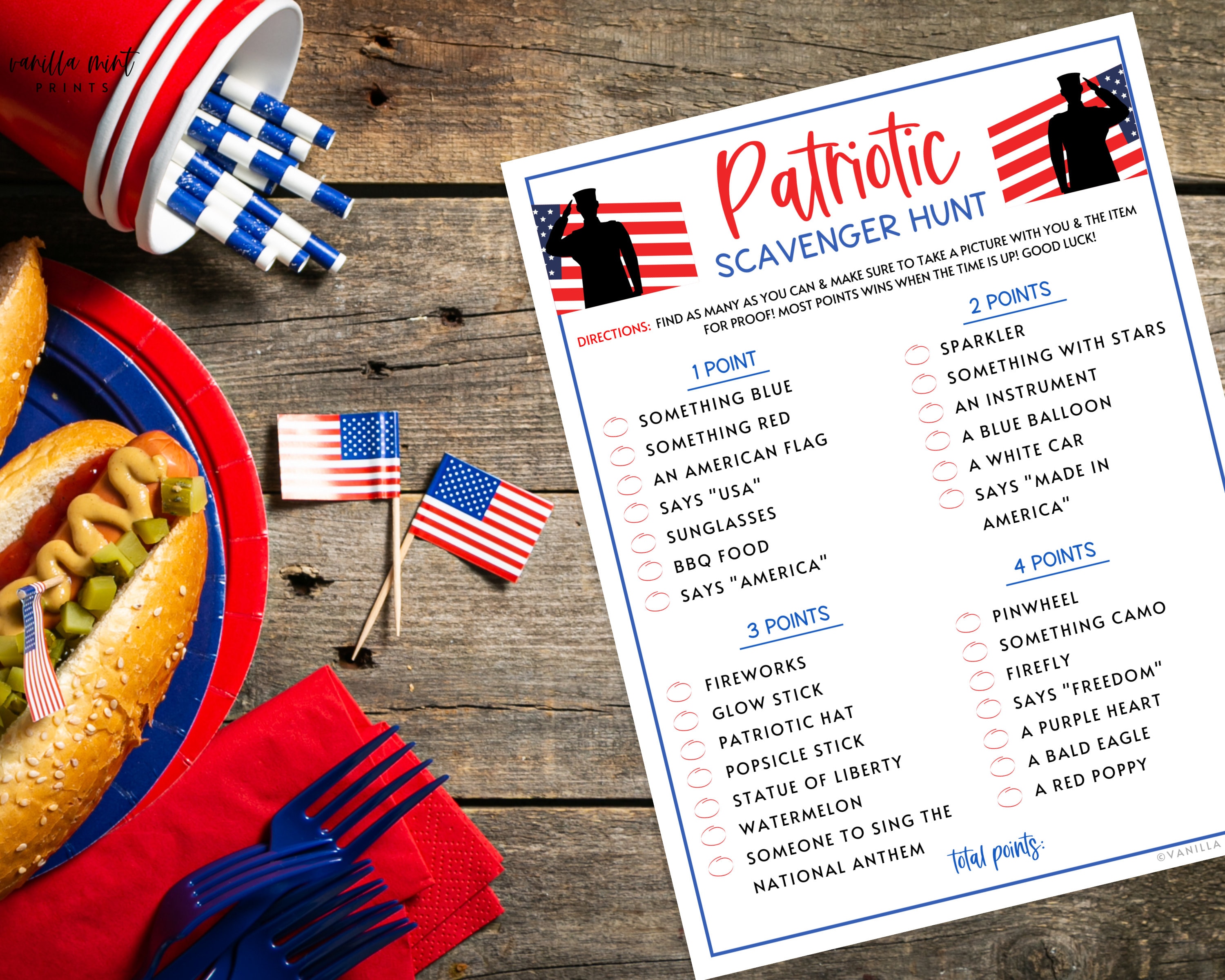 Patriotic Scavenger Hunt Game | Printable Memorial Day Party Games ...