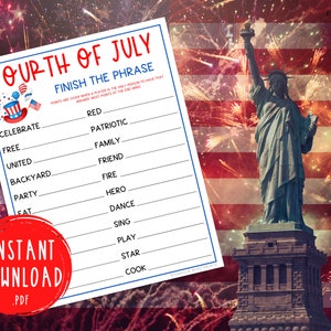 Fourth of July Finish the Phrase Game | 4th of July Printable Games ...