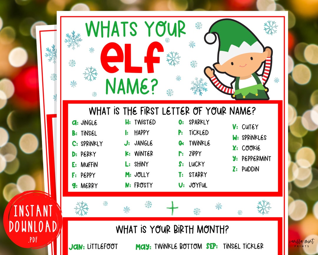 Whats Your Elf Name Game | Funny Christmas Printable Name Games ...