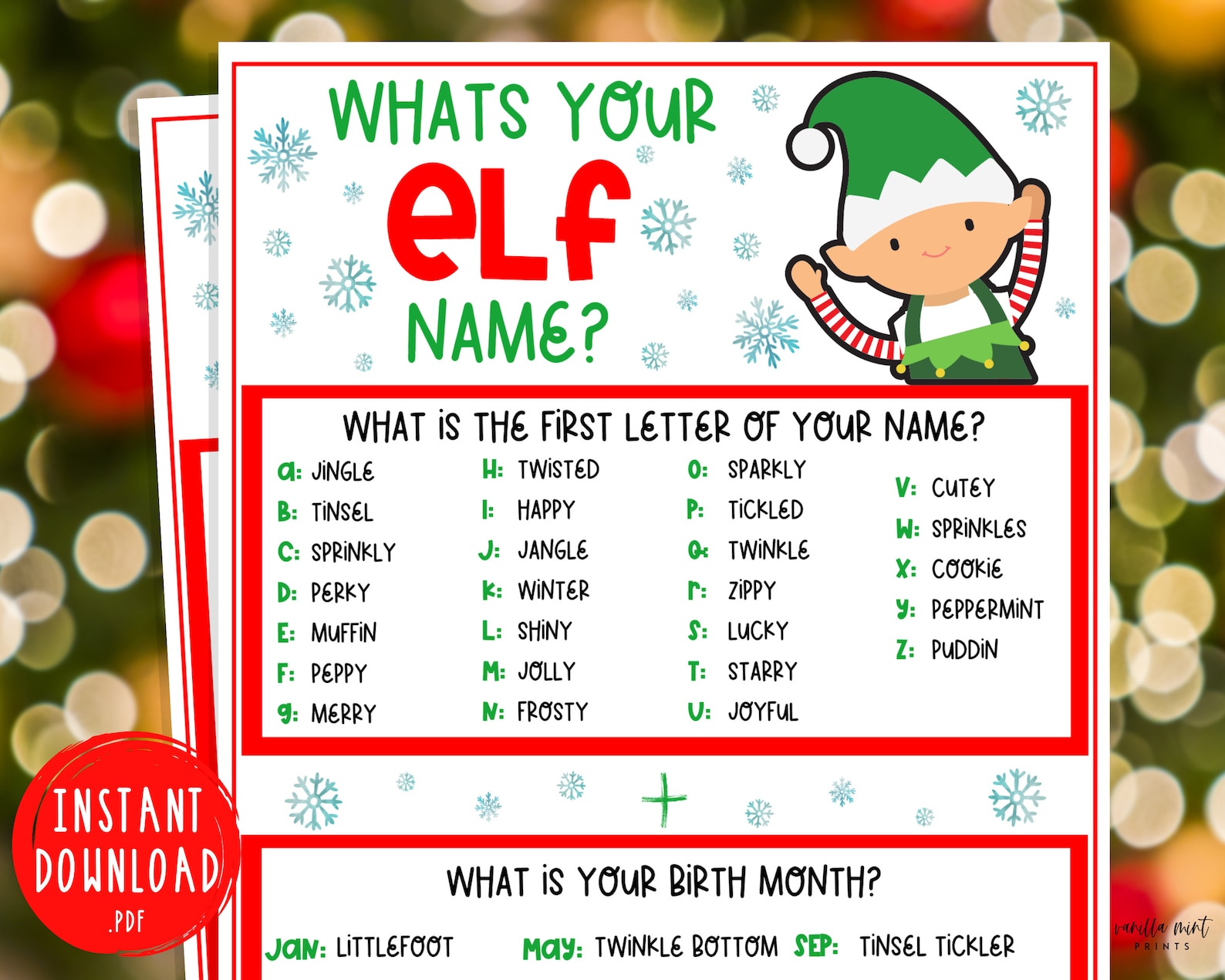 Whats Your Elf Name Game Funny Christmas Printable Name | Etsy