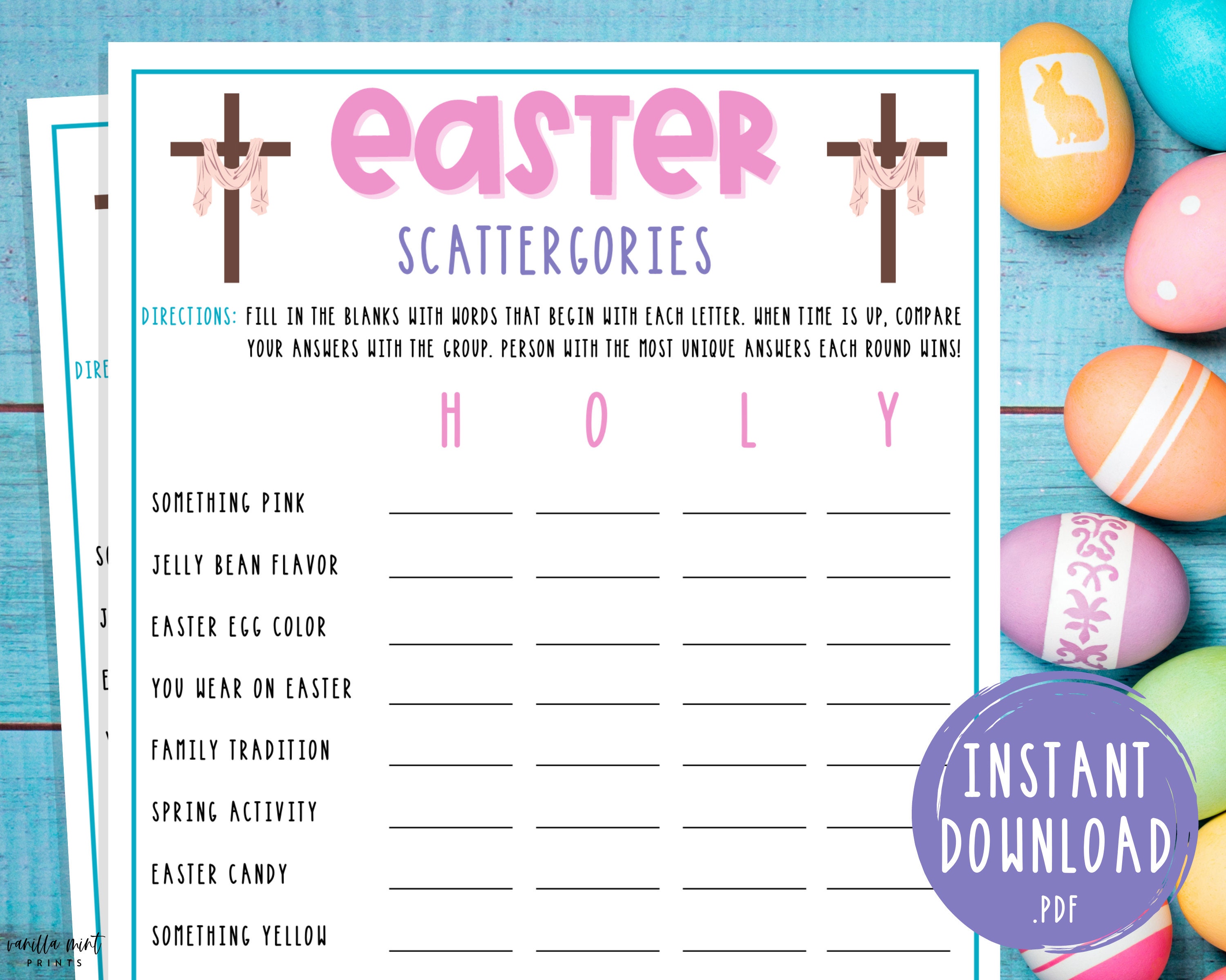Easter Scattergories Game Printable Easter Games Party | Etsy