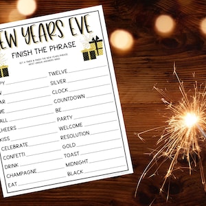 New Years Eve Finish the Phrase Game New Years Games New Years Eve ...