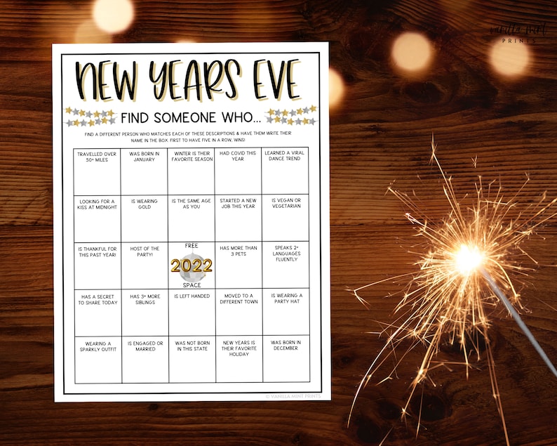 New Years Eve Find Someone Who Bingo Game New Years Games - Etsy