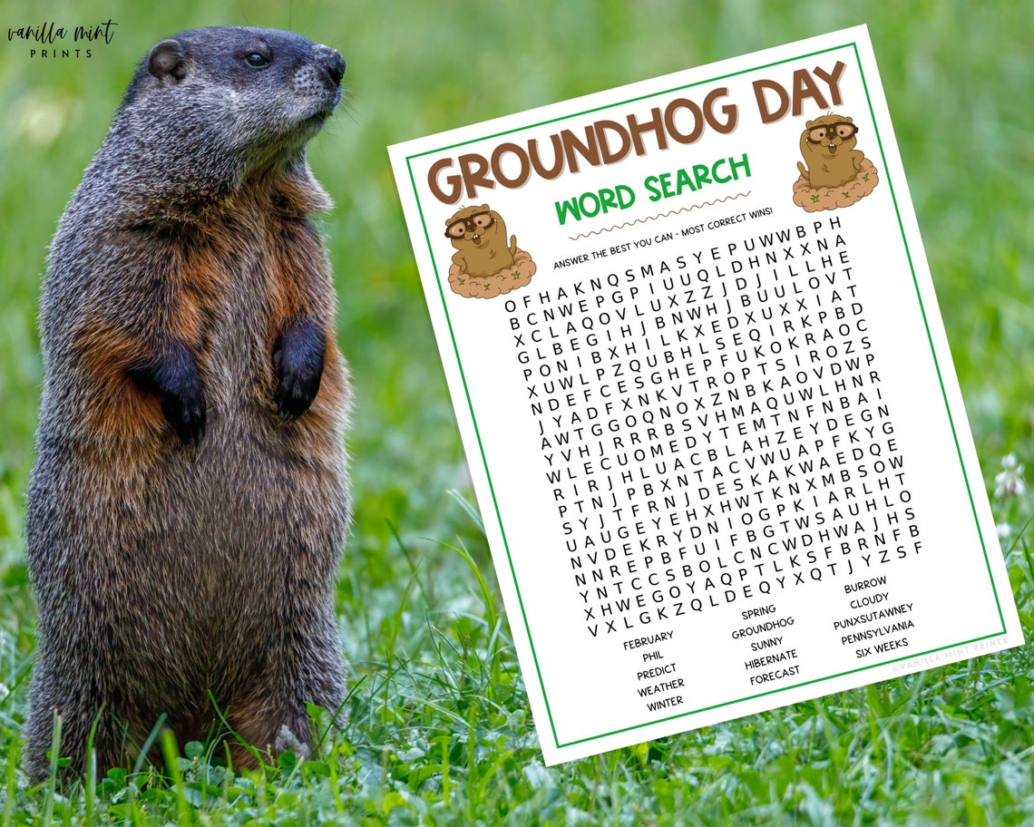 Groundhog Day Word Search Game | Punxsutawney Phil Printable Games ...