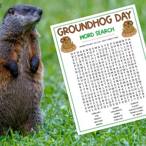 Groundhog Day Word Search Game Punxsutawney Phil Printable Games Party ...