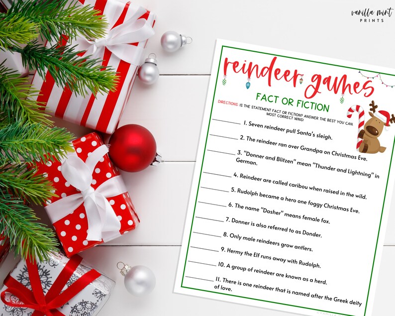 Reindeer Games Trivia Game Fact or Fiction True or False | Etsy