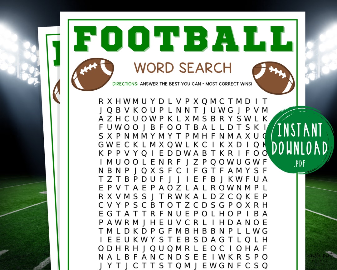 Football Word Search Game Super Bowl Party Games Printable Super Bowl ...