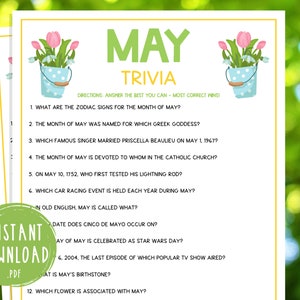 May Trivia Game | Printable Month Party Games | Springtime Activities ...