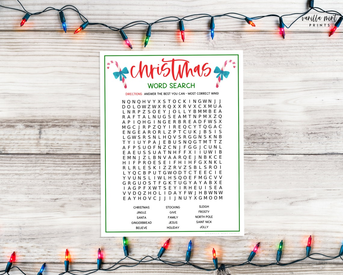 Christmas Word Search Game Christmas Printable Games Fun | Etsy