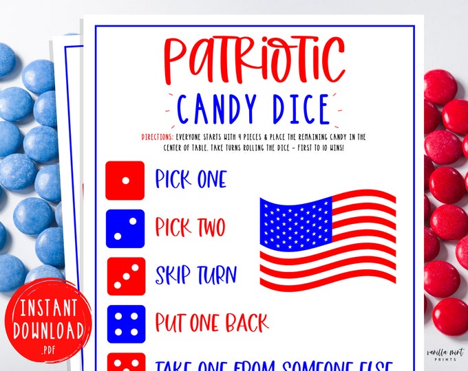 Patriotic Candy Dice Game Fourth of July Party Games for - Etsy