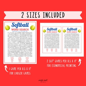 Softball Word Search Game | Printable Softball Team Party Games |travel ...