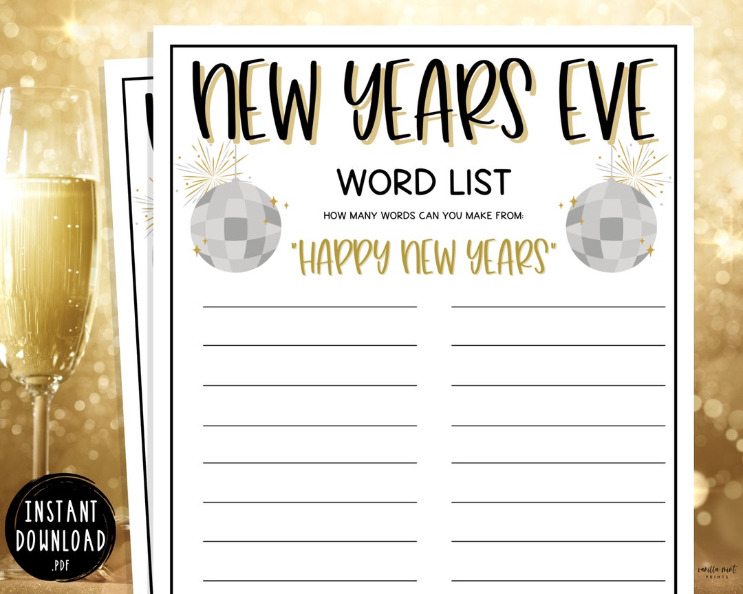 New Years Eve Word List Game New Years Games New Years Eve Party Games ...
