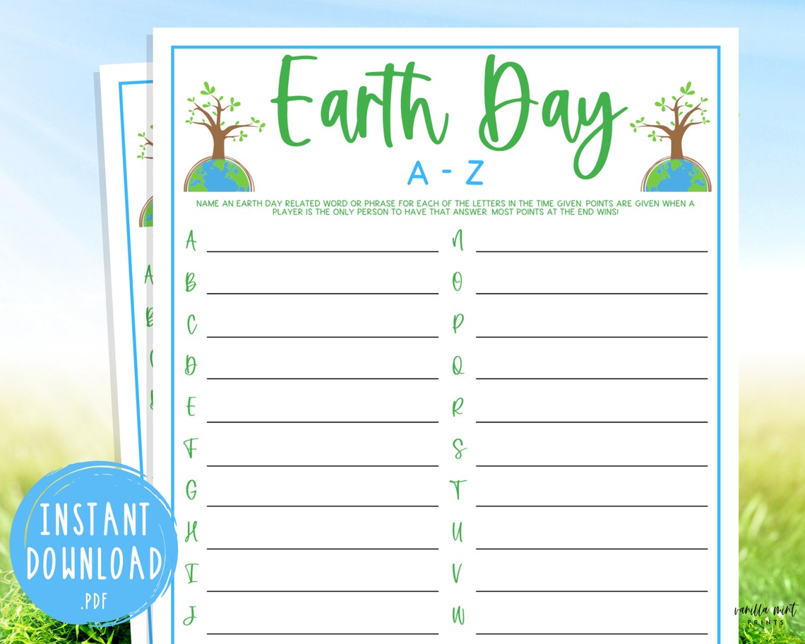 Earth Day A Z Alphabet Game Fun Printable Spring Games | Etsy