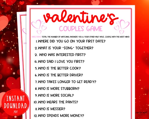 Valentines Day Couples Game Game Valentine Printable Etsy