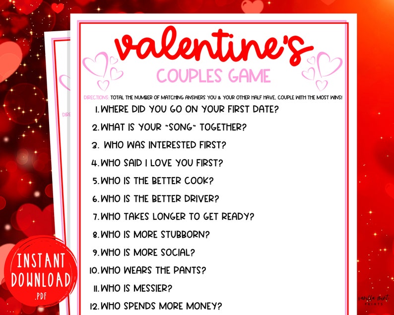 Valentine's Day Couples Game Game Valentine Printable | Etsy