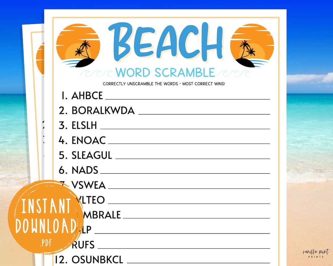 Beach Word Scramble Game | Printable Summertime Games | Fun Beach ...