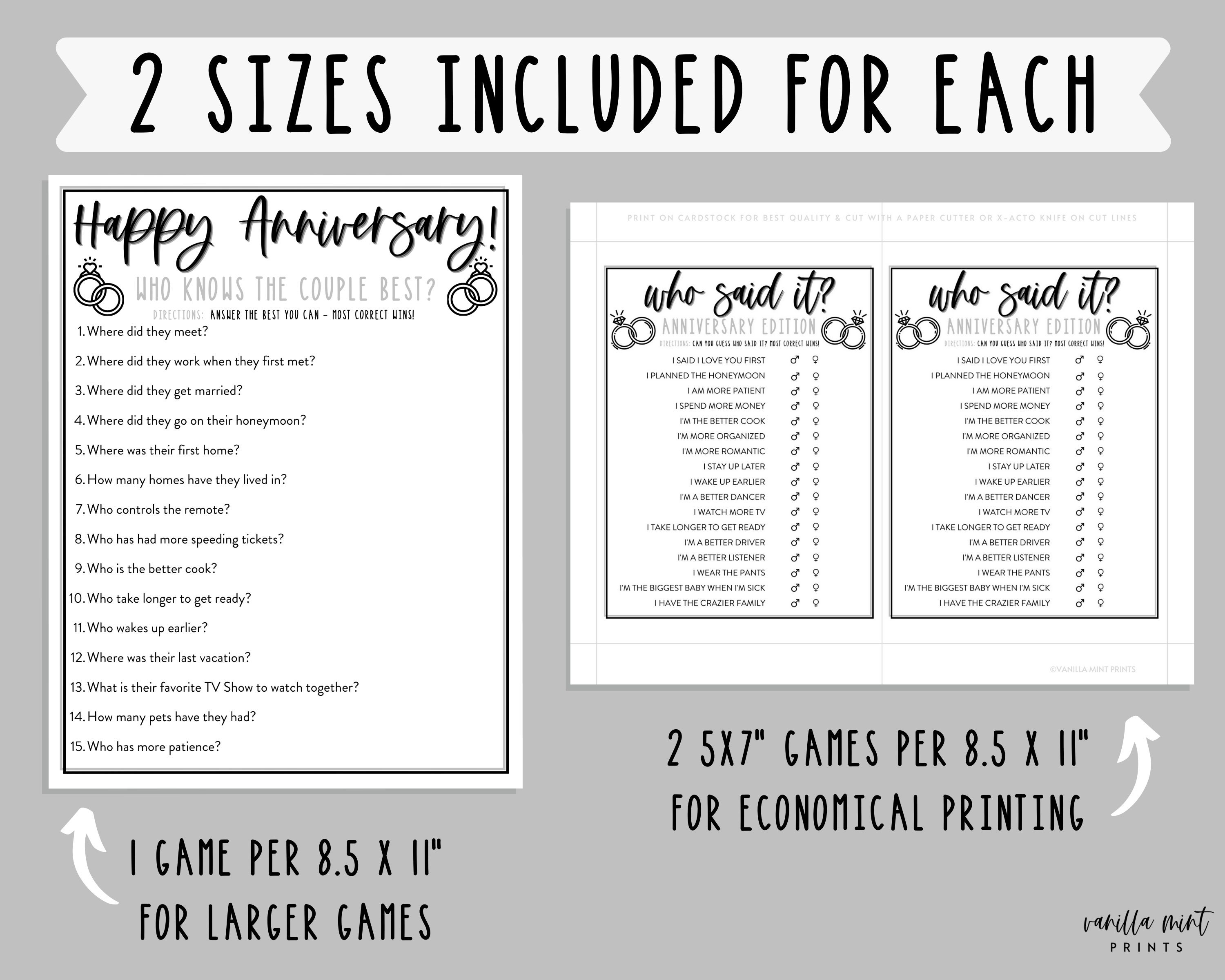 Anniversary Games 2 Game BUNDLE Fun Anniversary Party - Etsy