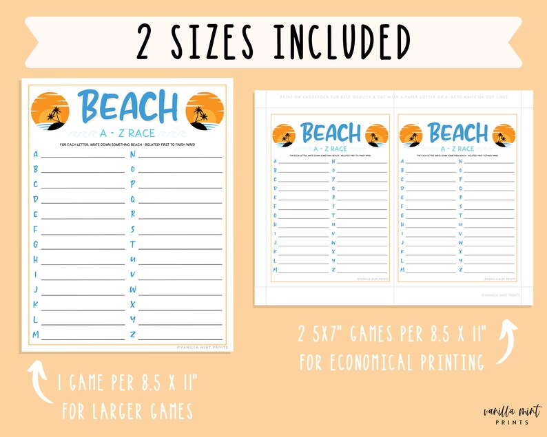 Beach A-Z Word Race Game Printable Summertime Games Fun - Etsy