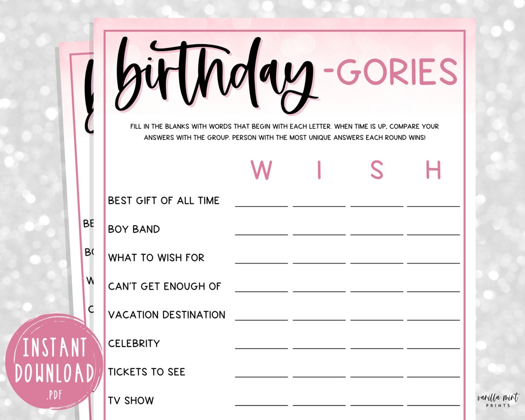 Buy PINK Adult Birthday Party Games | Birthday Scattergories | Birthday ...