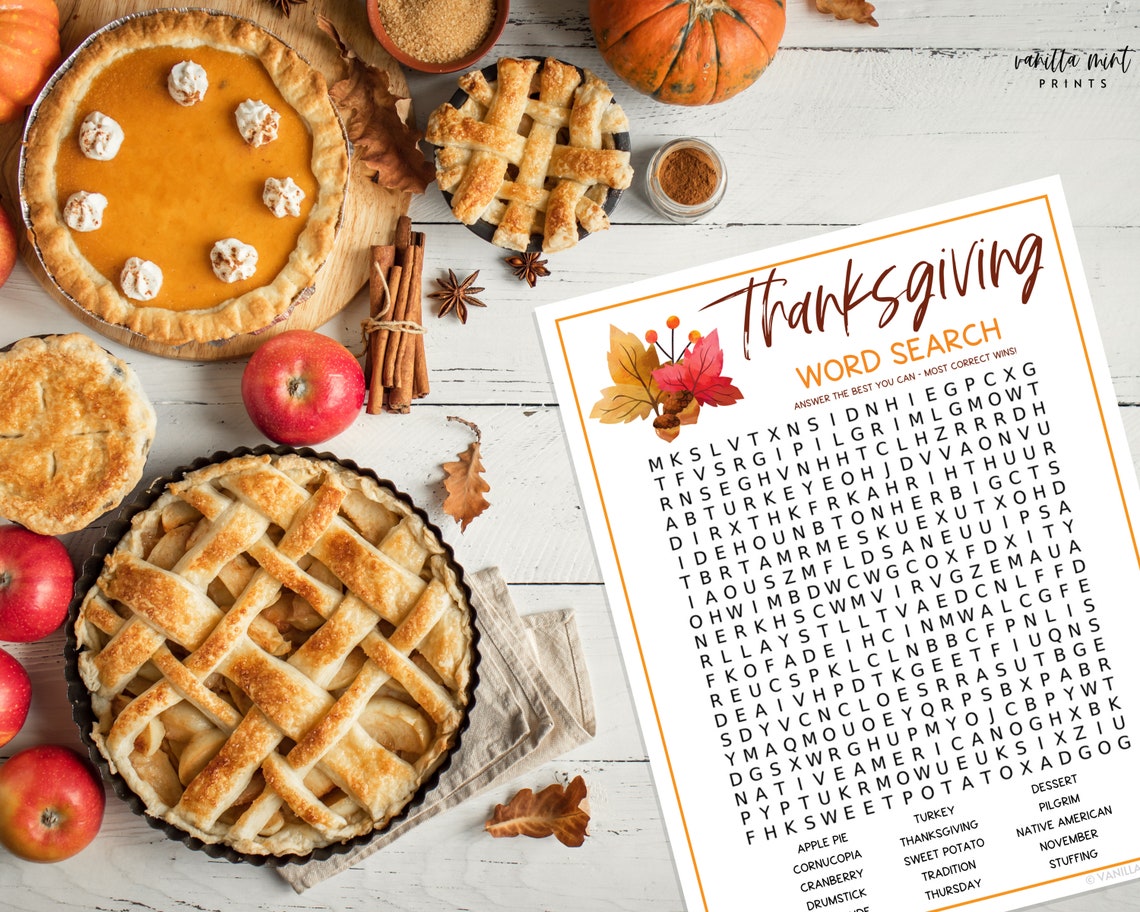 Thanksgiving Word Search Game Thanksgiving Printable Games - Etsy