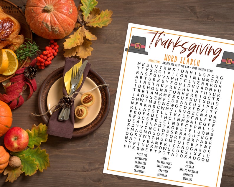 Thanksgiving Word Search Game Thanksgiving Printable Games | Etsy
