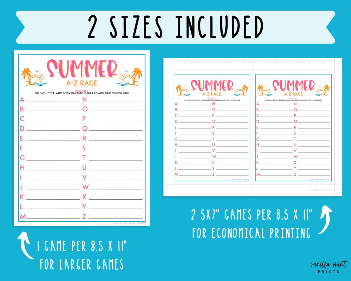 Summer A Z Race Printable Summertime Games Party Games | Etsy