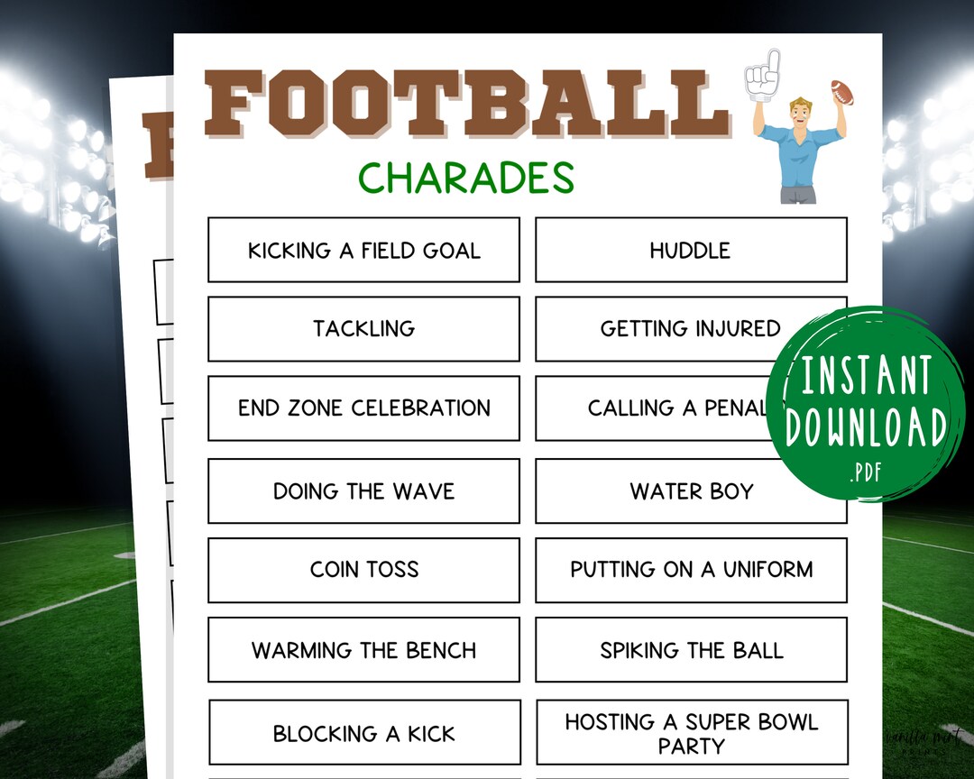 Football Charades Game | Sunday Football Party Games | Printable Super ...