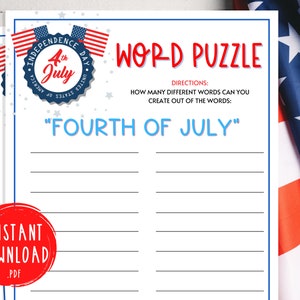 Fourth of July Word Puzzle Game | 4th of July Printable Party Games ...