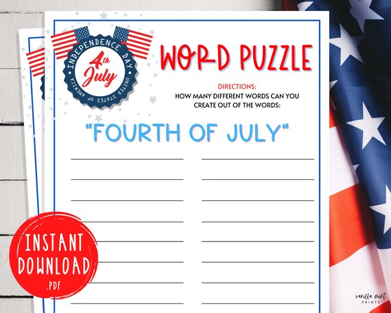 Fourth of July Word Puzzle Game 4th of July Printable Party - Etsy