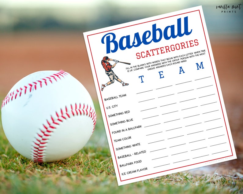 Baseball Scattergories Game Printable Baseball Team Party - Etsy