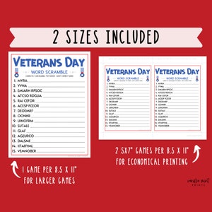 Veterans Day Word Scramble Game Printable Veterans Day Party Games ...