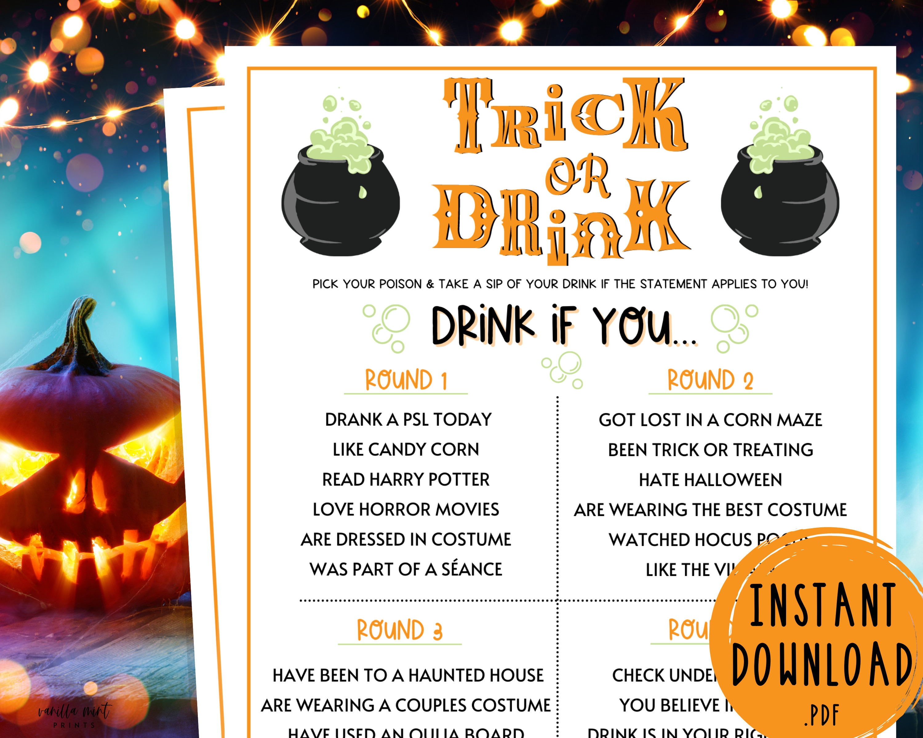 Halloween Trick Or Drink Game Halloween Printable Games Etsy halloween-trick-or-drink-game-halloween-printable-games-etsy
