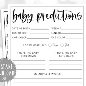 Baby Predictions | Fun Minimalist Baby Shower Party Games | Advice ...