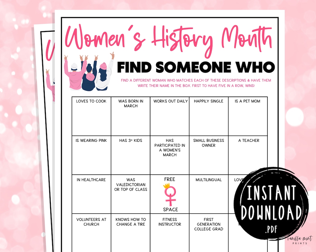 Women's History Month Find Someone Who Game | Women Empowerment ...