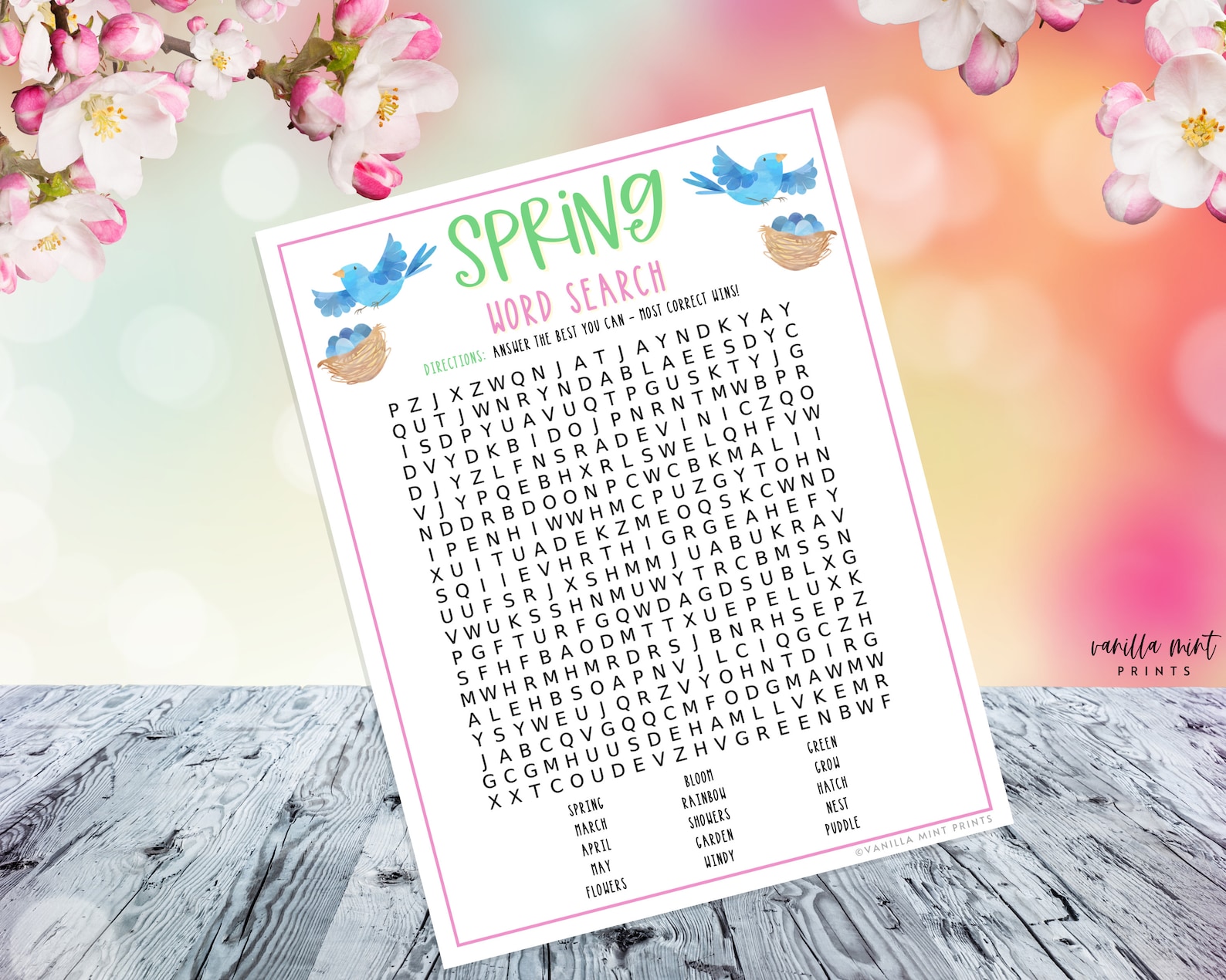 Spring Word Search Printable Springtime Games Party Games | Etsy