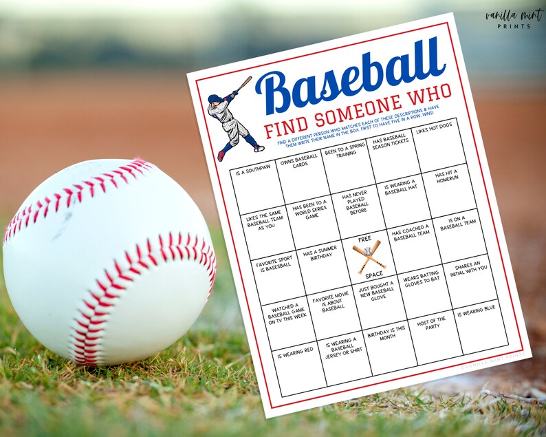 Baseball Find Someone Who Game Printable Baseball Team Party - Etsy