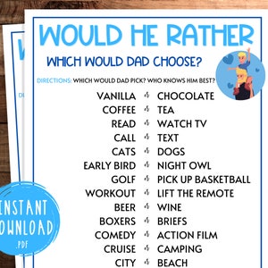 Father's Day Would He Rather Game | Father's Day Games | Games With Dad ...