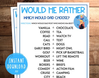 Father's Day Printable Game | Would He Rather | Fun Father's Day Kids ...