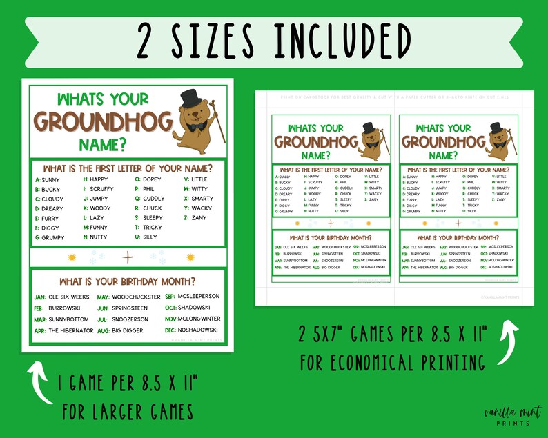 Whats Your Groundhog Name Game Punxsutawney Phil Printable - Etsy