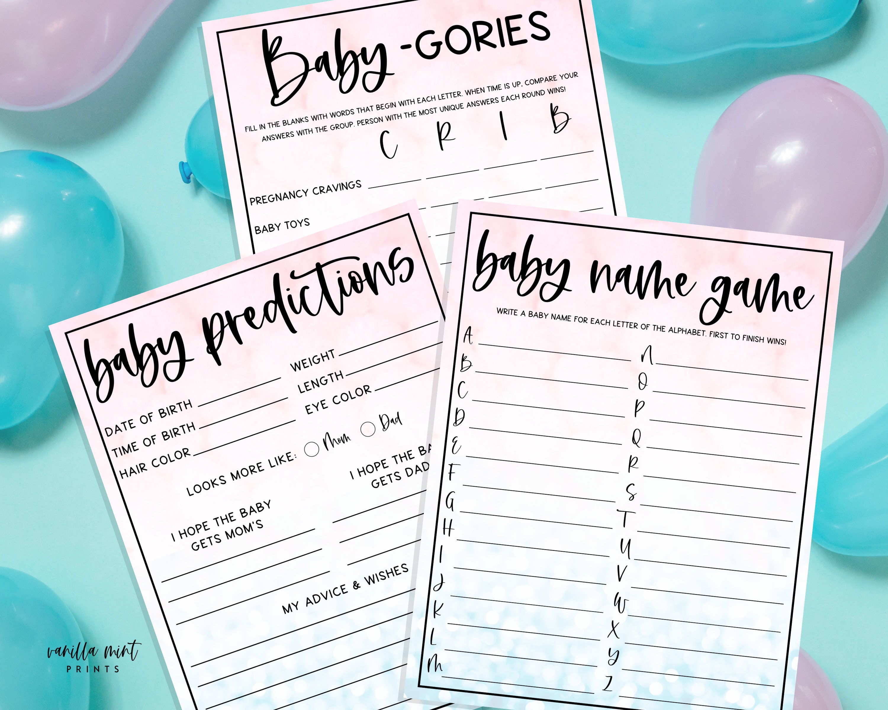 Gender Reveal Party Games 6 Game BUNDLE Baby Shower Fun | Etsy